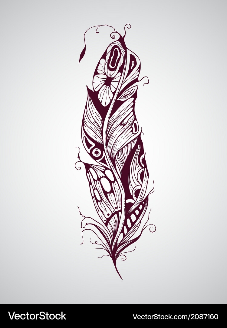 Highly detailed hand drawn tattoo feather Vector Image