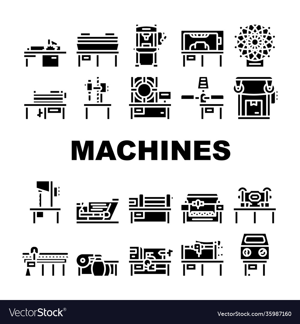 Industrial machines collection icons set Vector Image Industrial machines collection icons set Vector Image