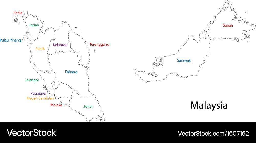 Outline Malaysia map Royalty Free Vector Image