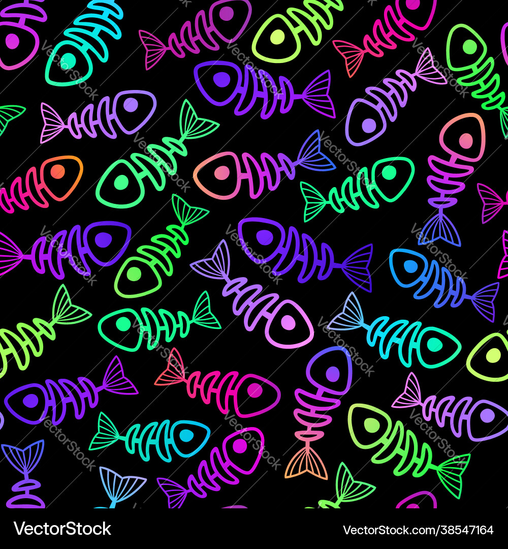 Seamless pattern multicolored neon fish Royalty Free Vector
