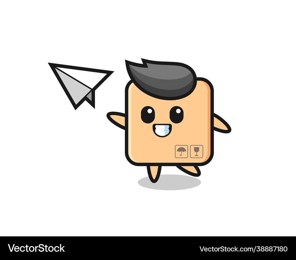 Cardboard box cartoon character throwing paper Vector Image