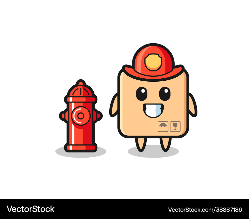 Mascot character cardboard box as a firefighter Vector Image