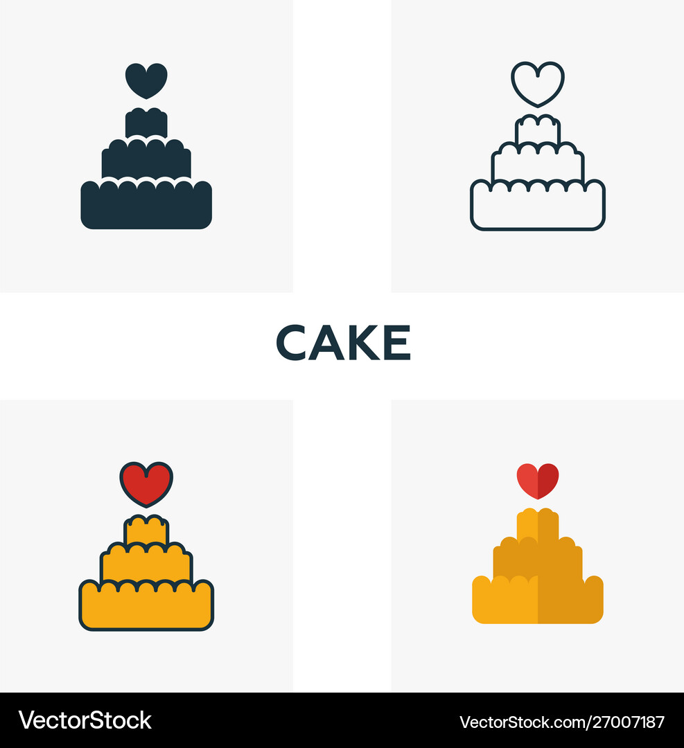 Cake icon set four elements in different styles Vector Image