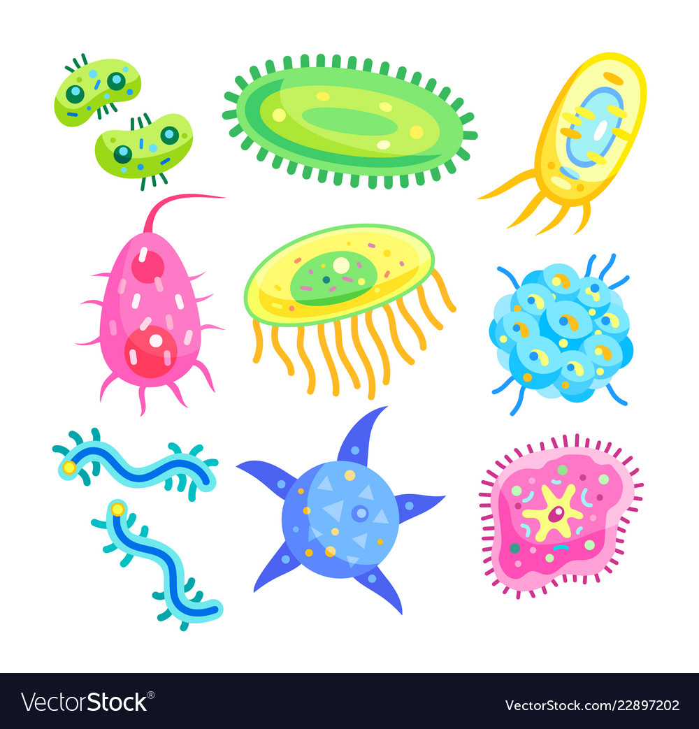 Bacteria micro creatures set Royalty Free Vector Image