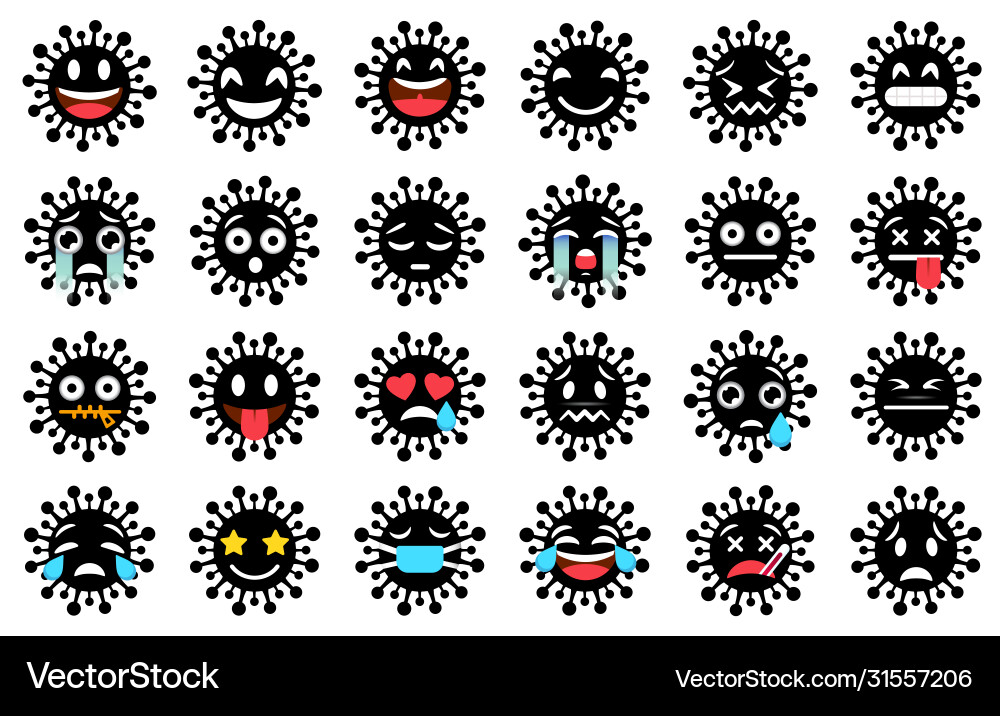 Set funny virus emoticons with smiling angry Vector Image