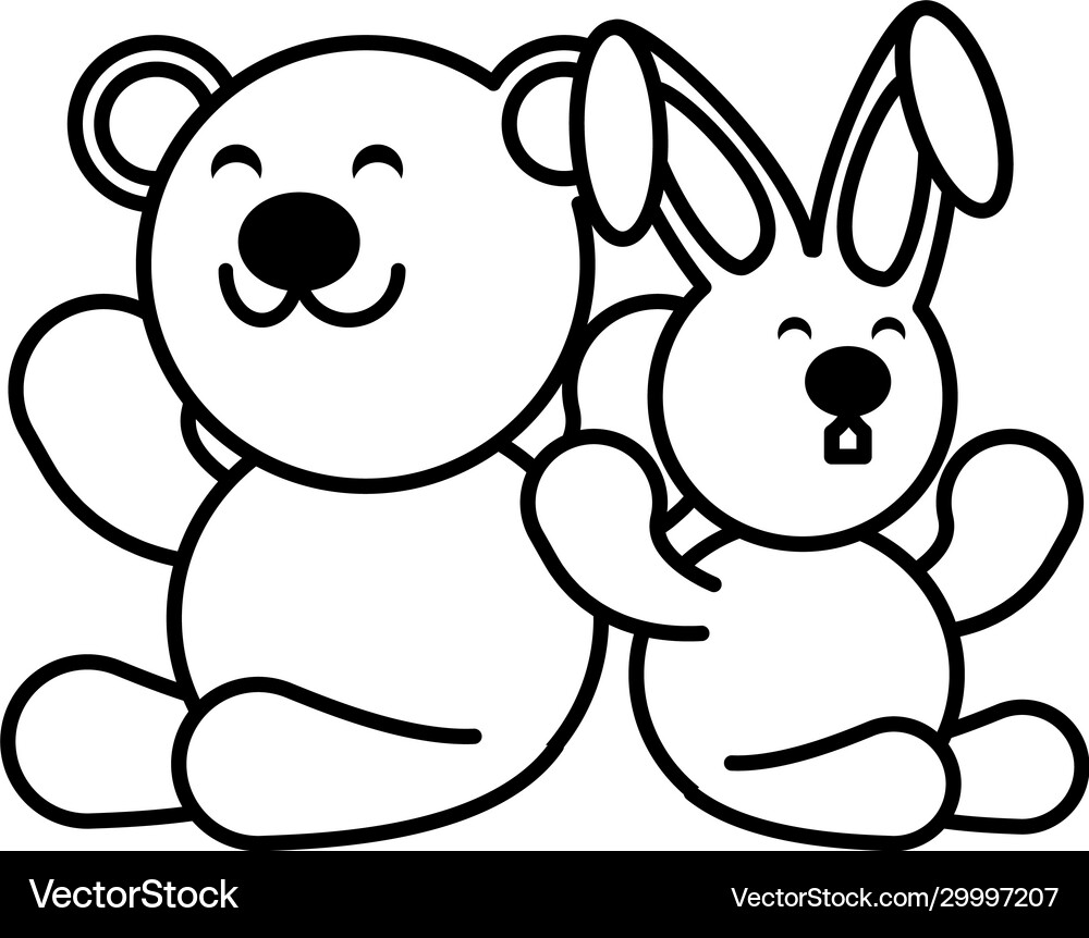 Rabbit and teddy bear on white background baby Vector Image