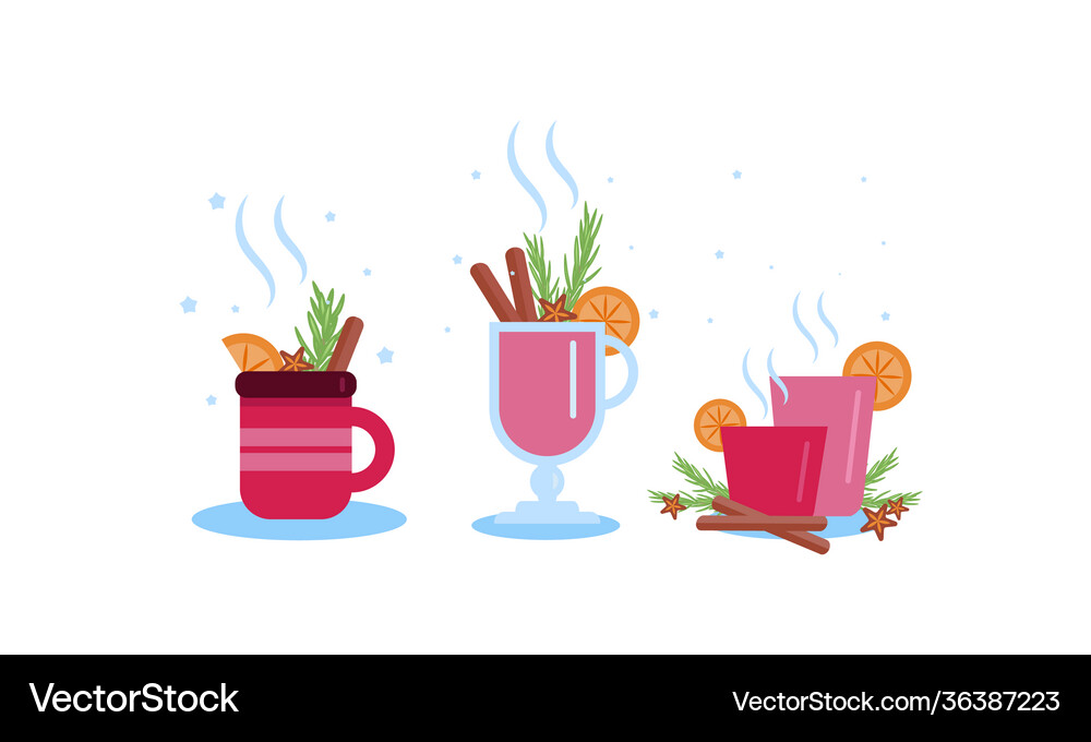 Set with mulled wine cups isolated on white Vector Image