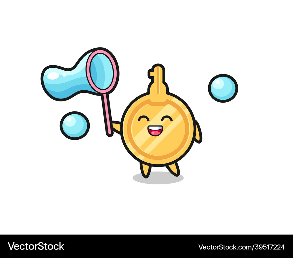 Happy key cartoon playing soap bubble Royalty Free Vector