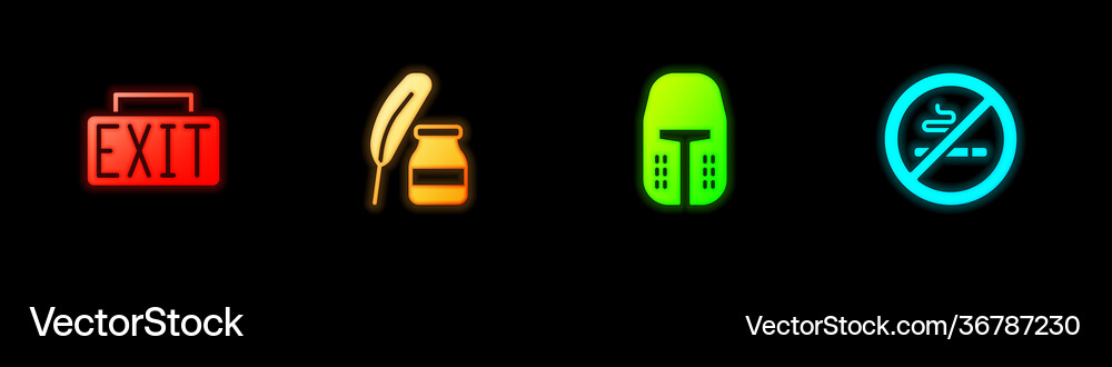 Set exit sign feather and inkwell medieval iron Vector Image