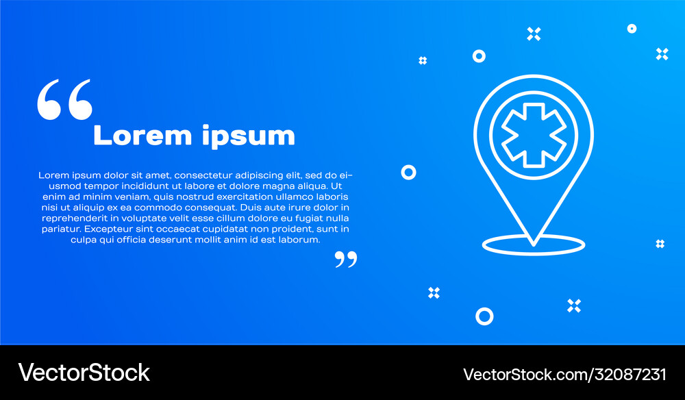 White line medical map pointer with cross hospital