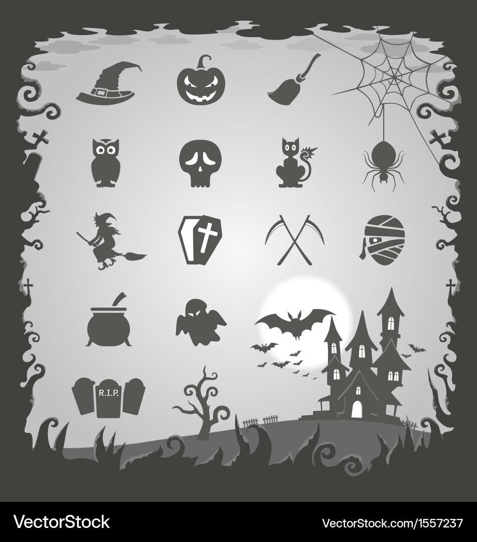 Halloween icons with background Royalty Free Vector Image
