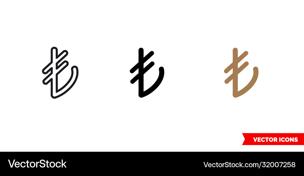 Turkish lira icon 3 types isolated sign Royalty Free Vector