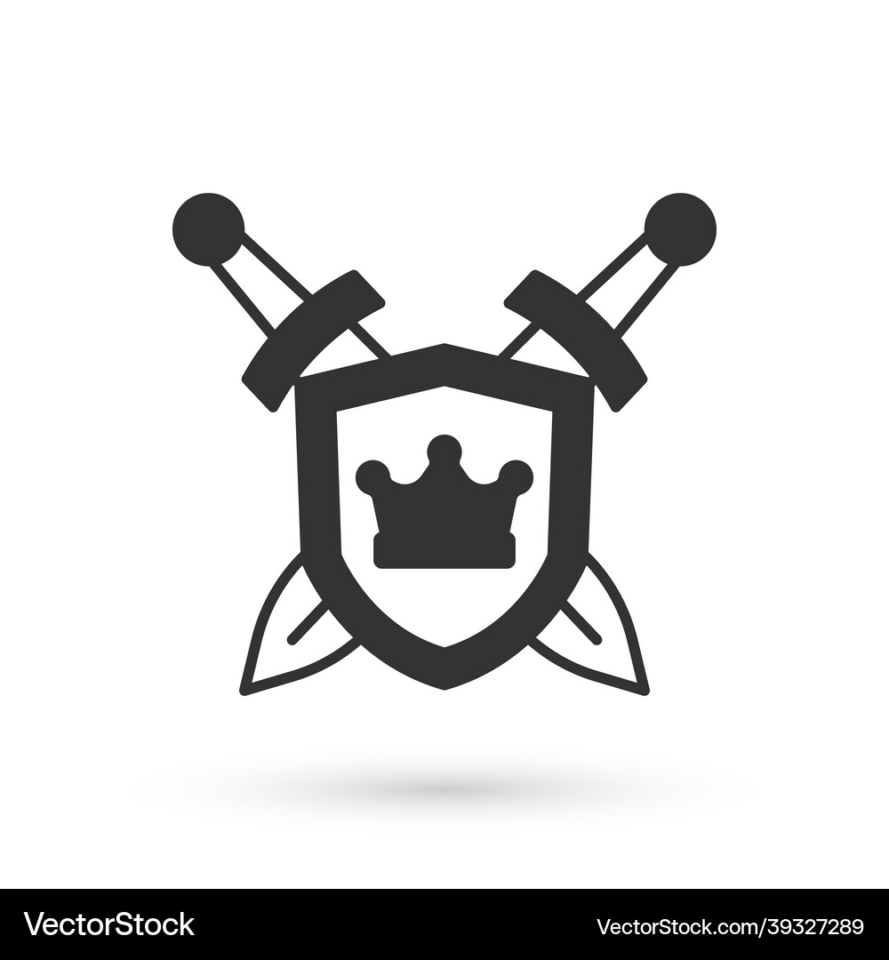 Grey medieval shield with crossed swords icon Vector Image