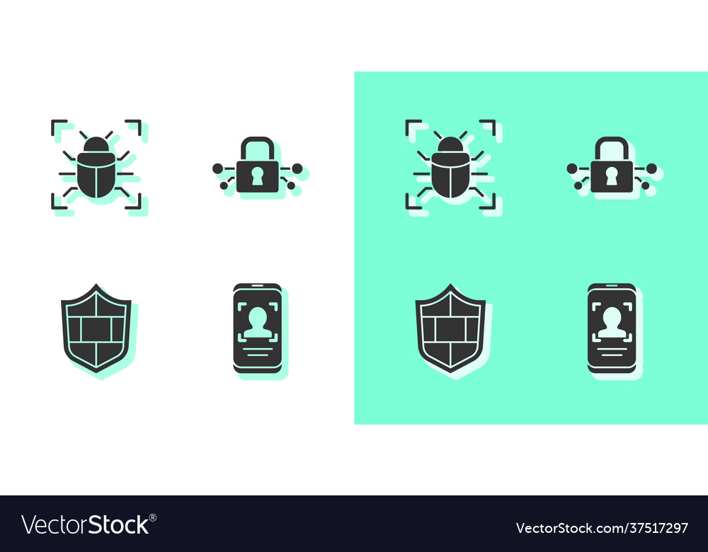 Set Mobile And Face Recognition System Bug Vector Image