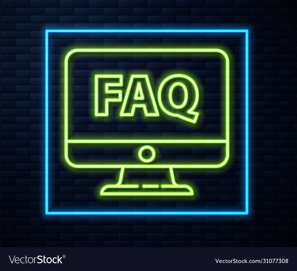 Glowing neon line computer monitor and faq icon Vector Image