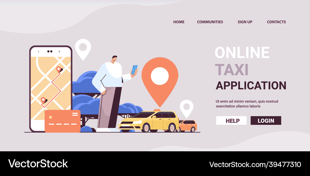 Man ordering automobile with location mark Vector Image