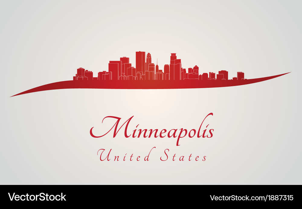 Minneapolis skyline in red Royalty Free Vector Image