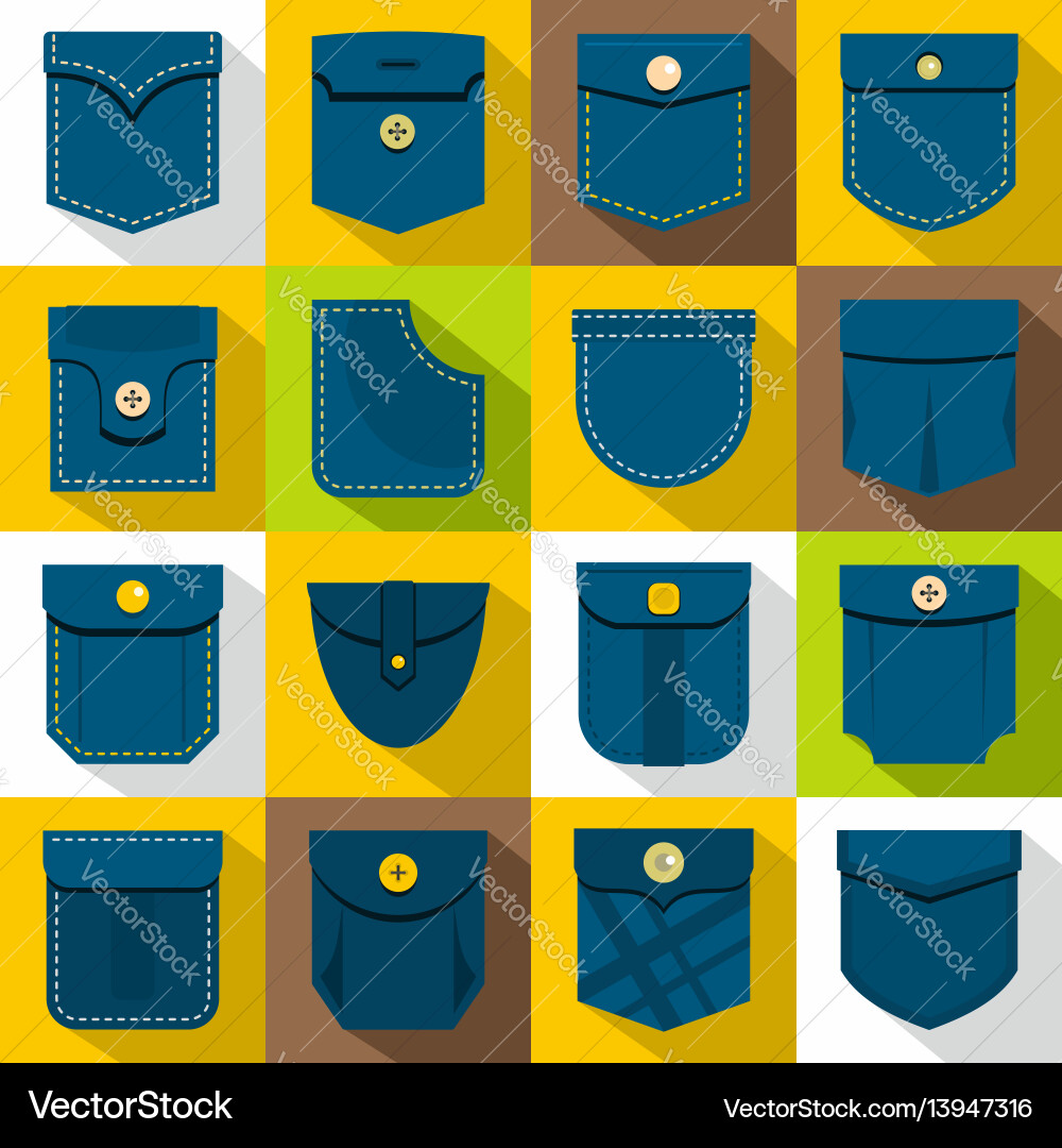 Pocket types icons set flat style Royalty Free Vector Image - VectorStock