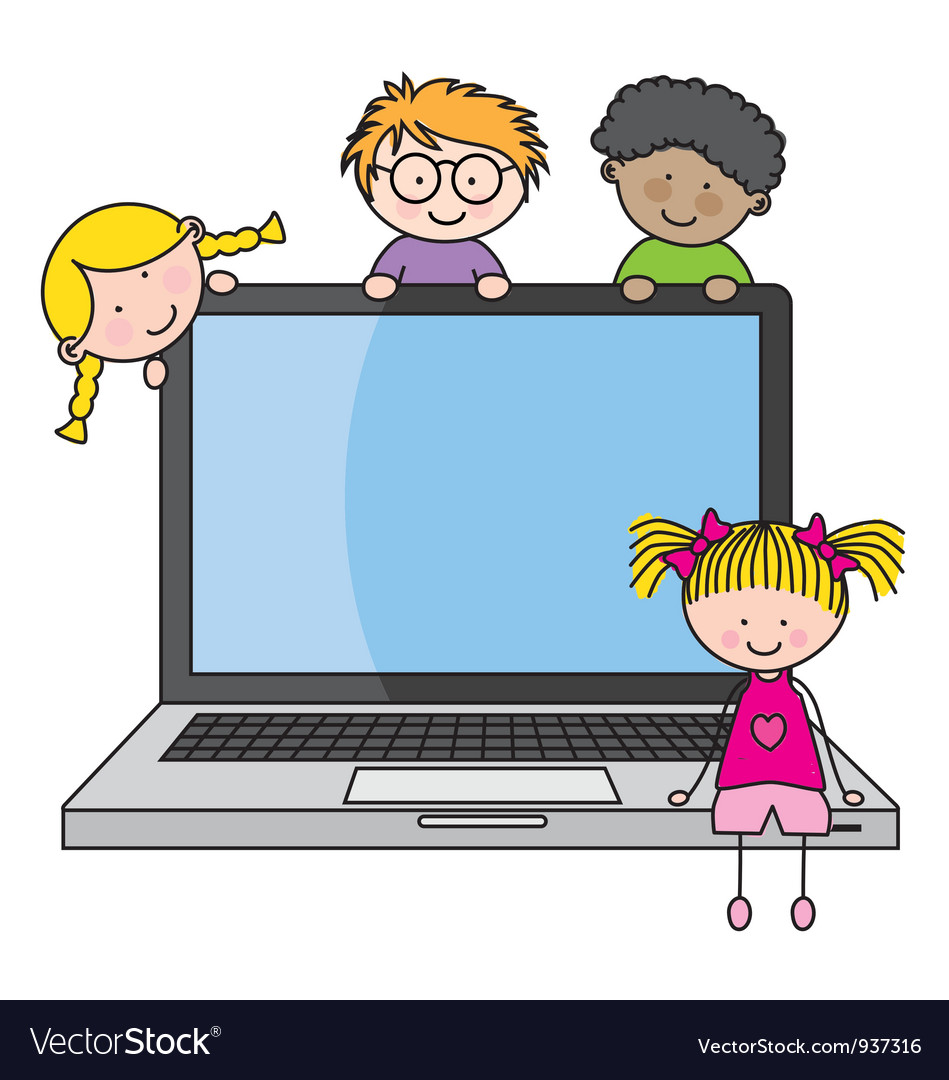 Children with a computer Royalty Free Vector Image
