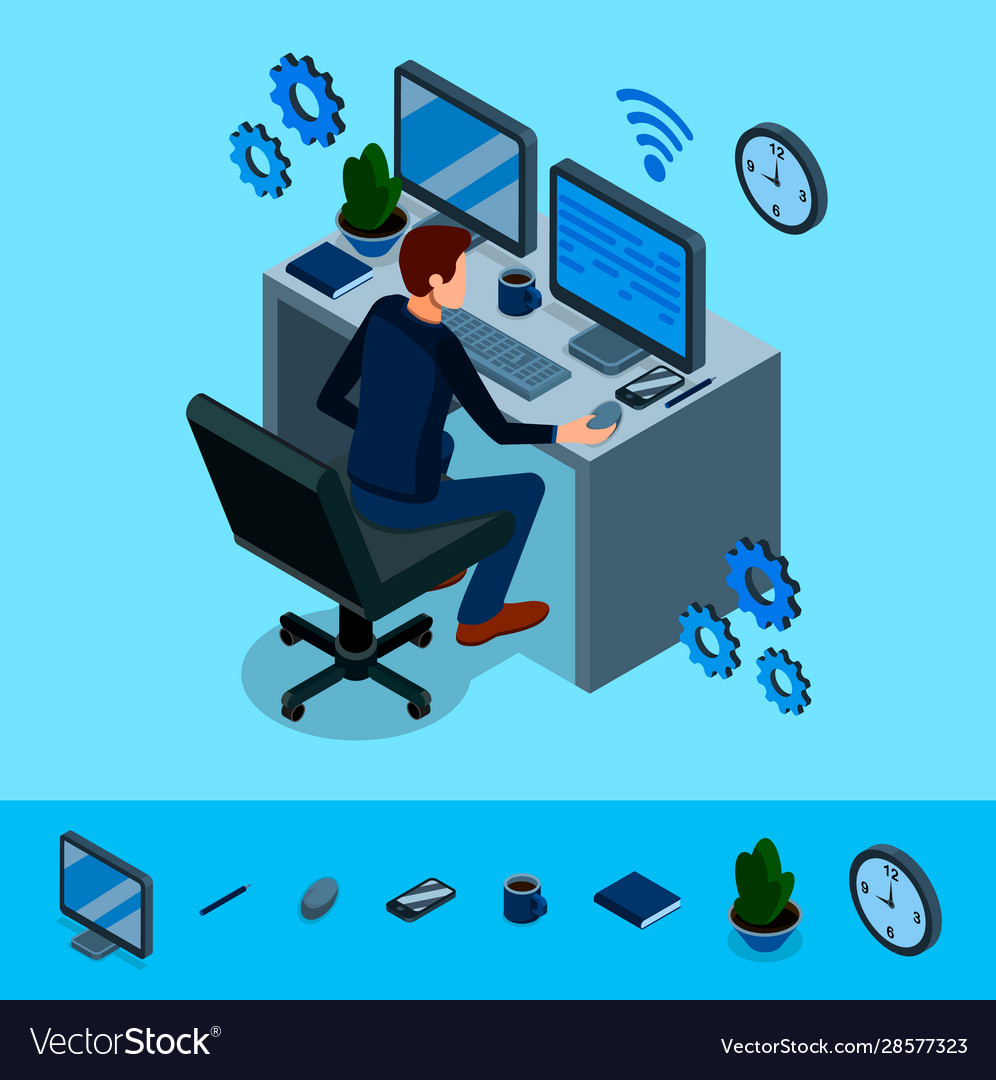 Isometric programming concept programmer Vector Image Isometric programming concept programmer Vector Image