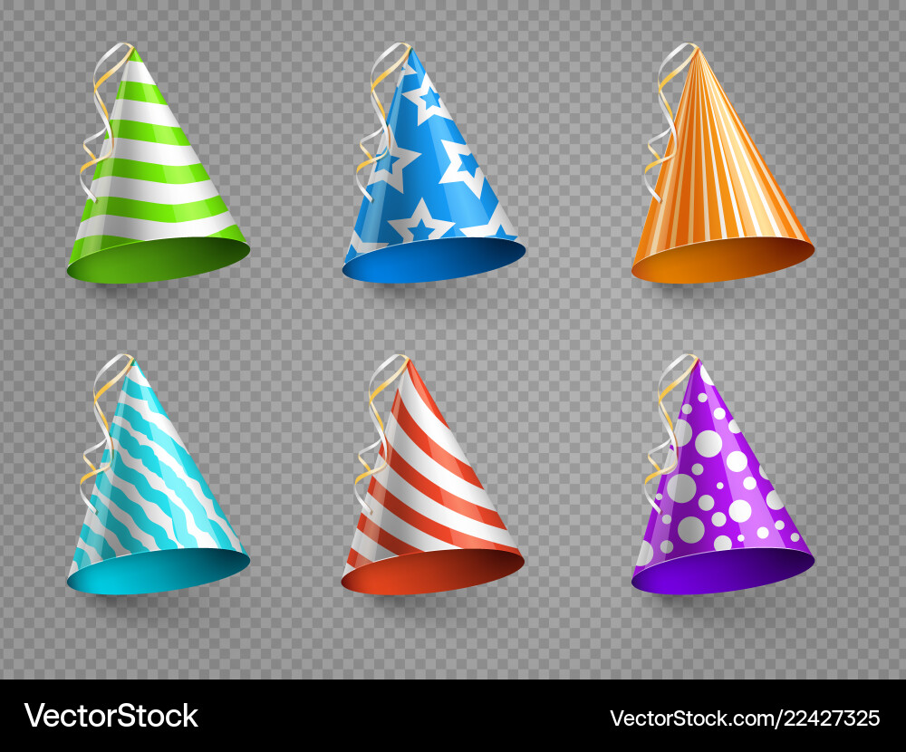 Realistic party hats set isolated Royalty Free Vector Image