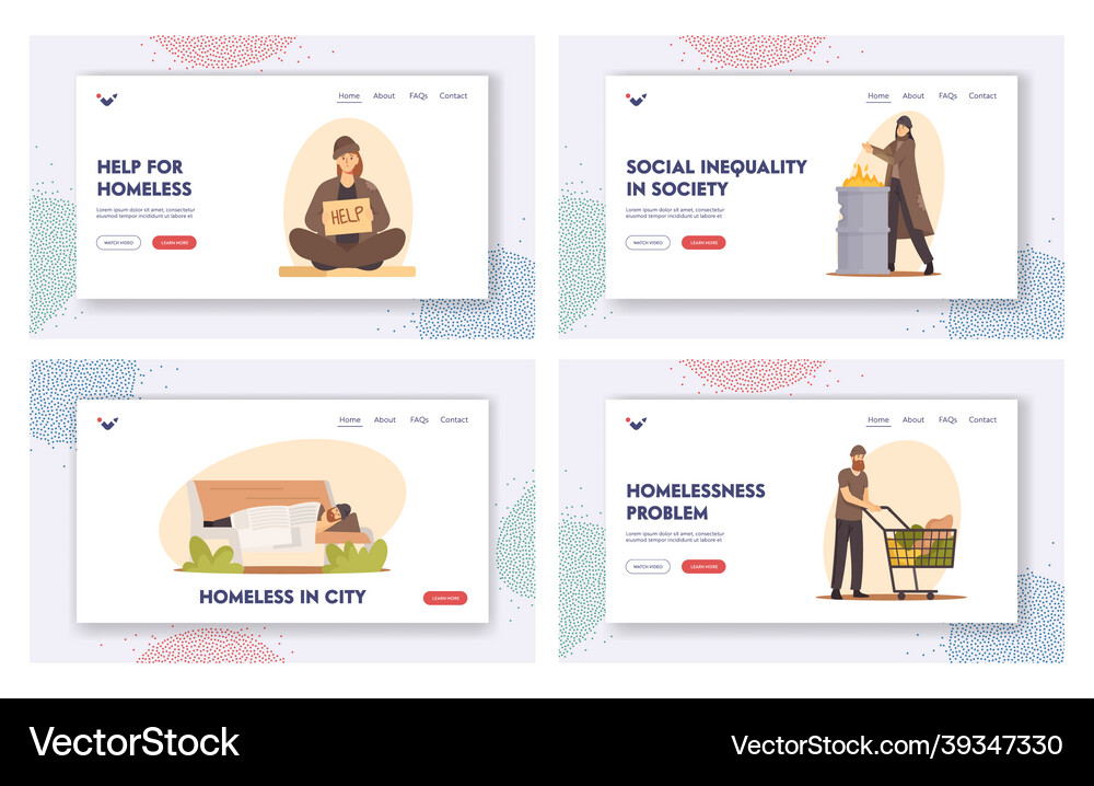 Homeless people landing page template set beggars Vector Image
