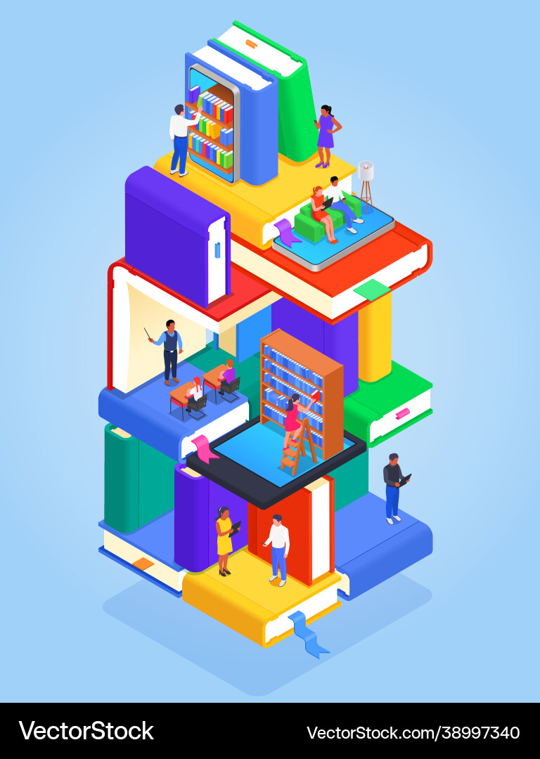 Digital online library isometric colored concept Vector Image