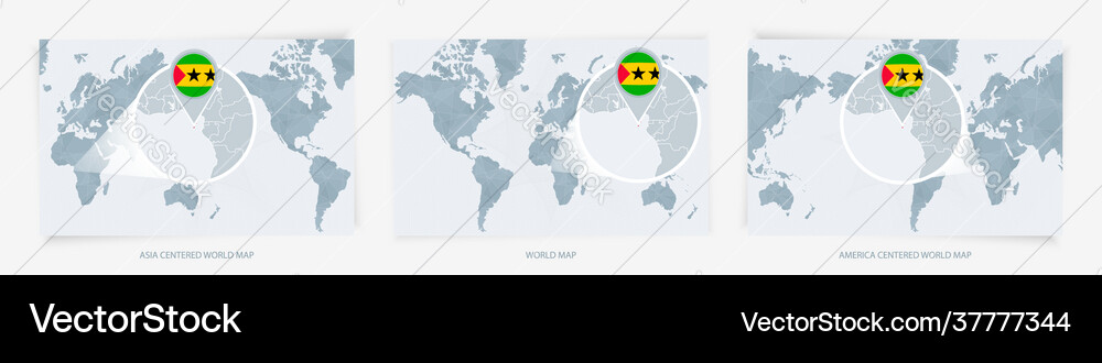 Three versions world map with enlarged Royalty Free Vector