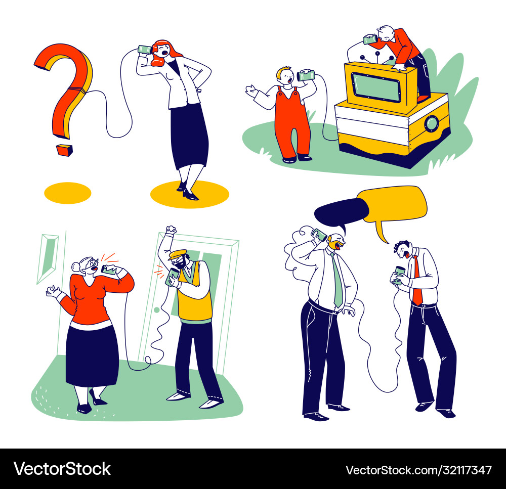 Characters using deaf phone adults seniors Vector Image