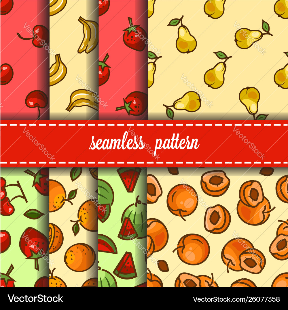 Fruit and berry seamless pattern set Royalty Free Vector
