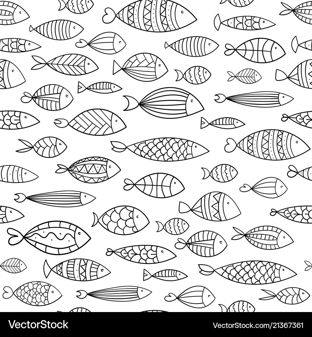 Seamless texture with stylized fishes printing Vector Image