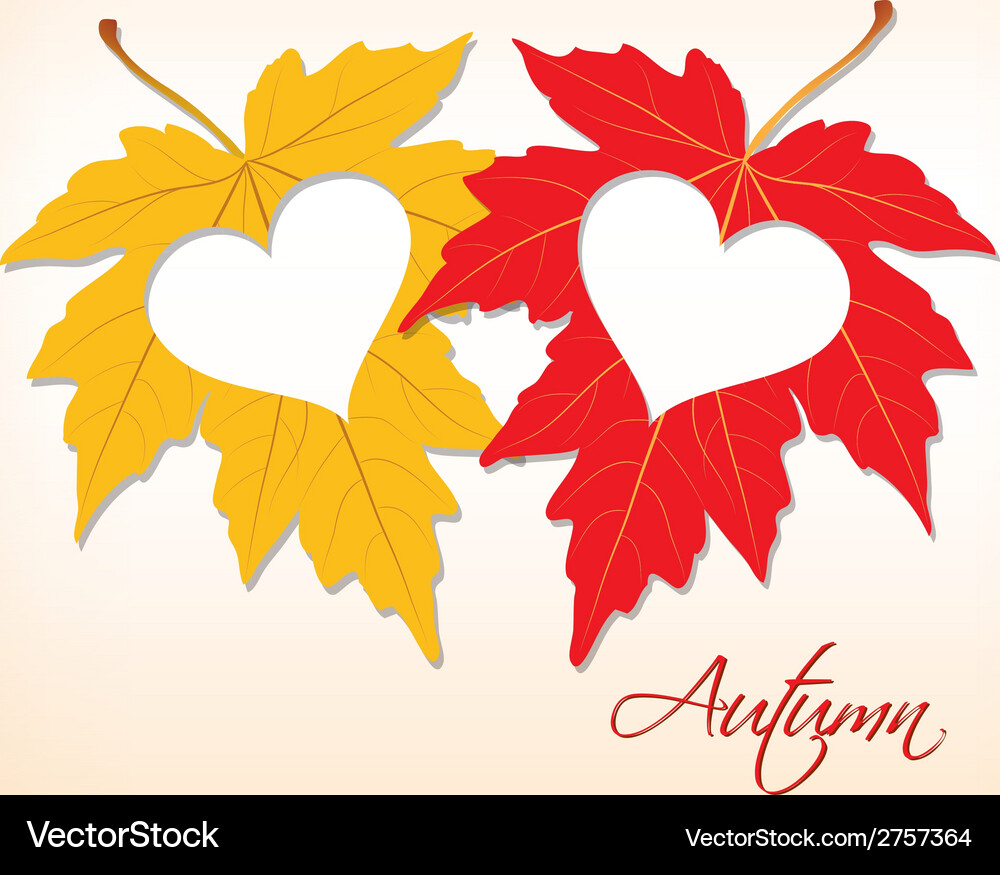 Autumn leaves with hearts Royalty Free Vector Image