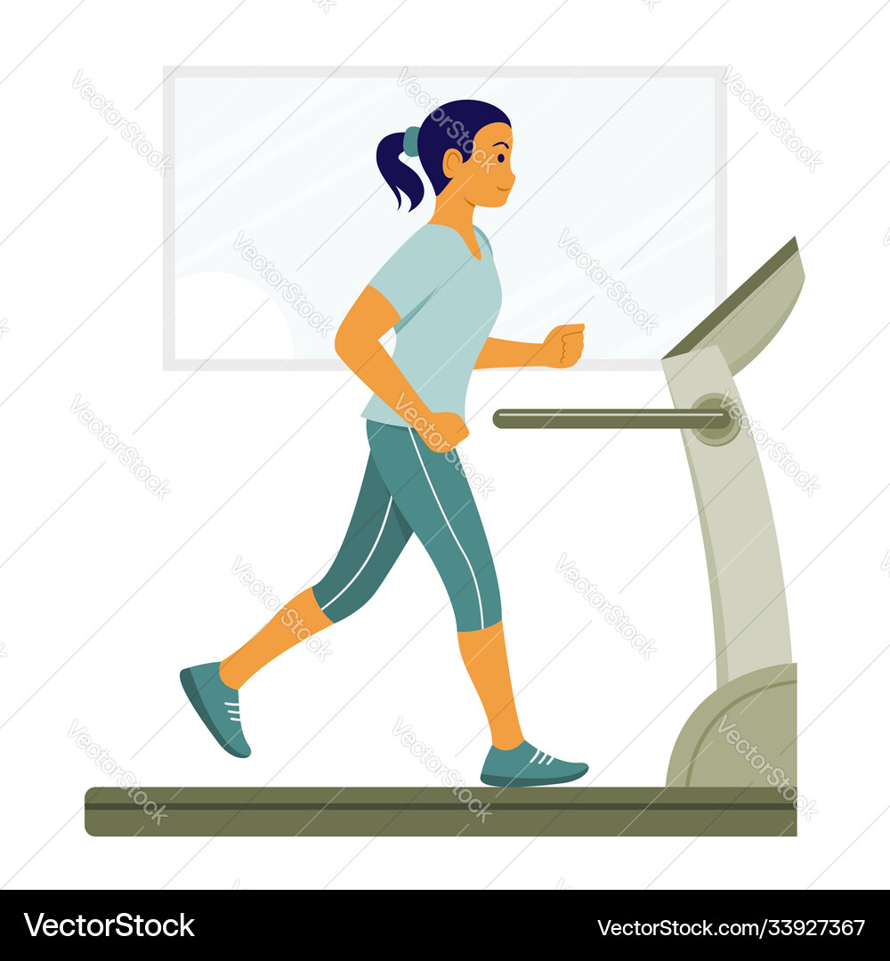 Woman workout run on treadmill machine Royalty Free Vector