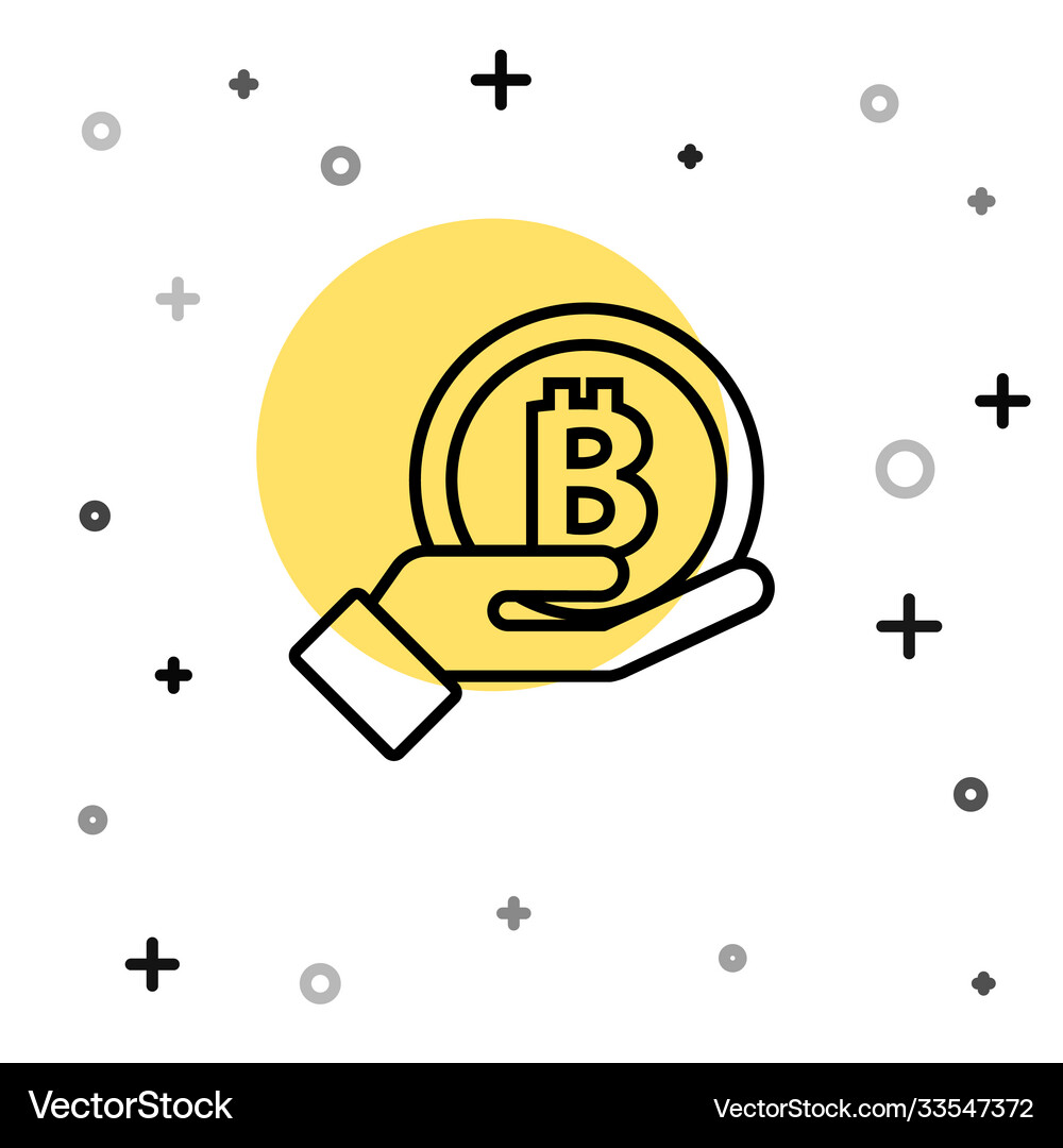 Black line hand holding bitcoin icon isolated Vector Image
