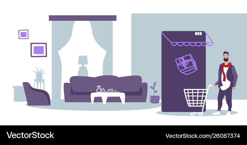 Man using mobile app online market shopping Vector Image