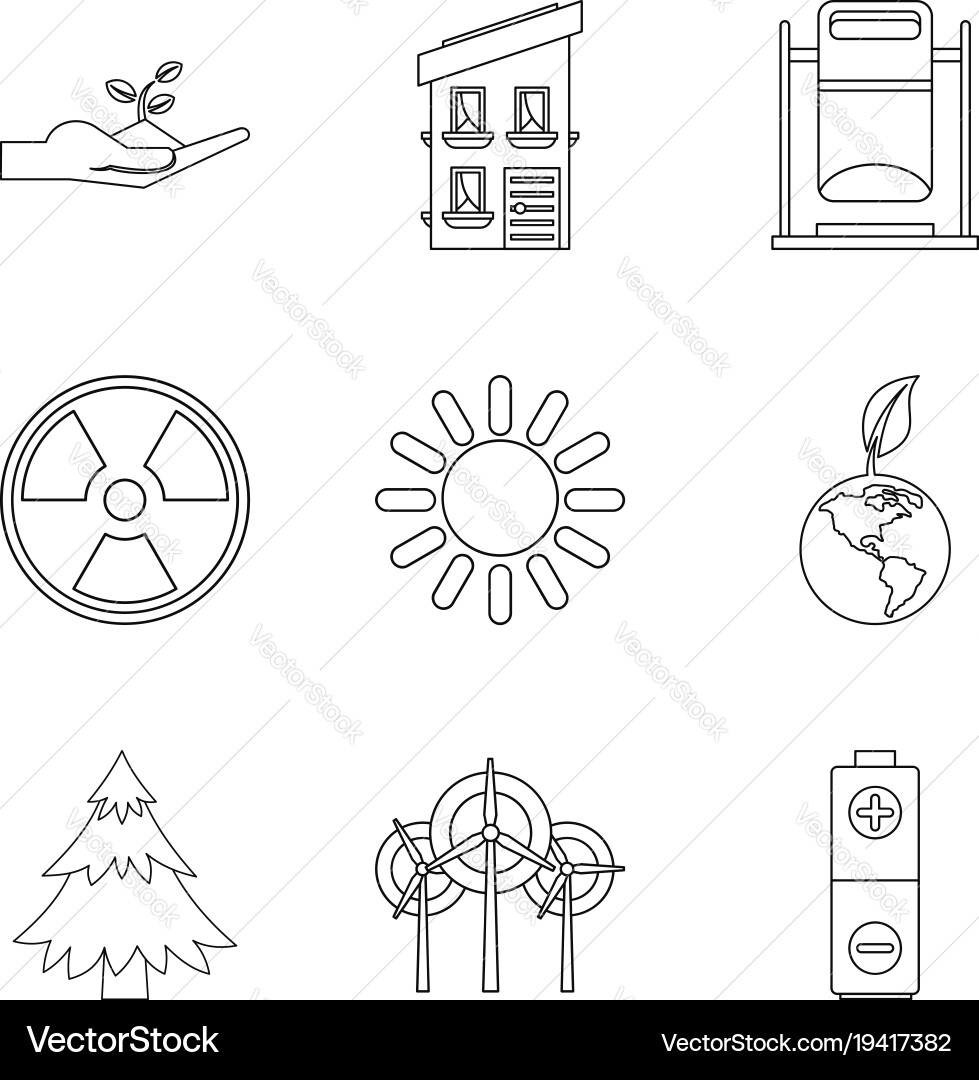 Clean environment icons set outline style Vector Image