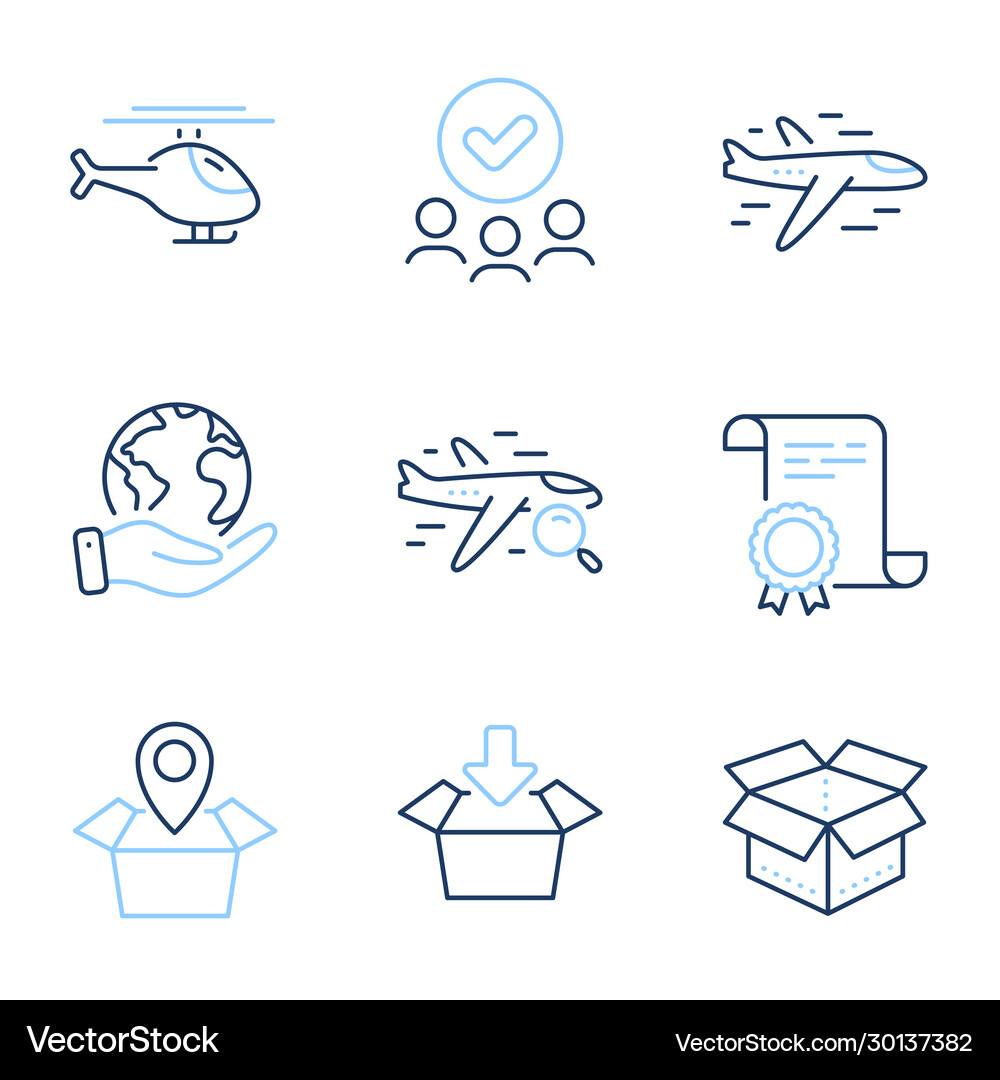Open box helicopter and get box icons set Vector Image