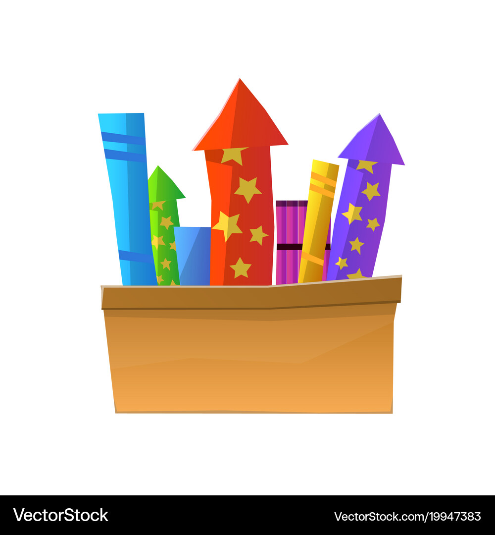 Cartoon fireworks in box isolated on white Vector Image