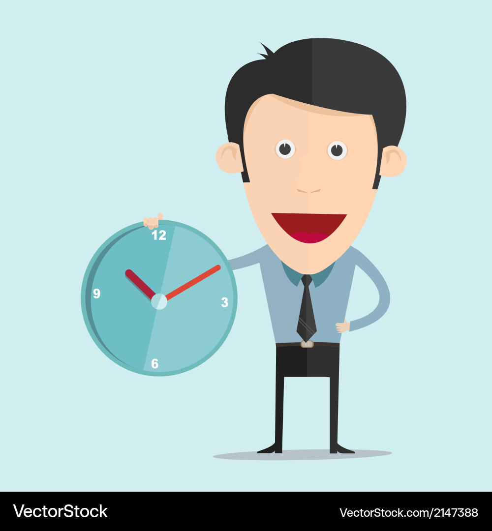 Cartoon with clock in flat design Royalty Free Vector Image