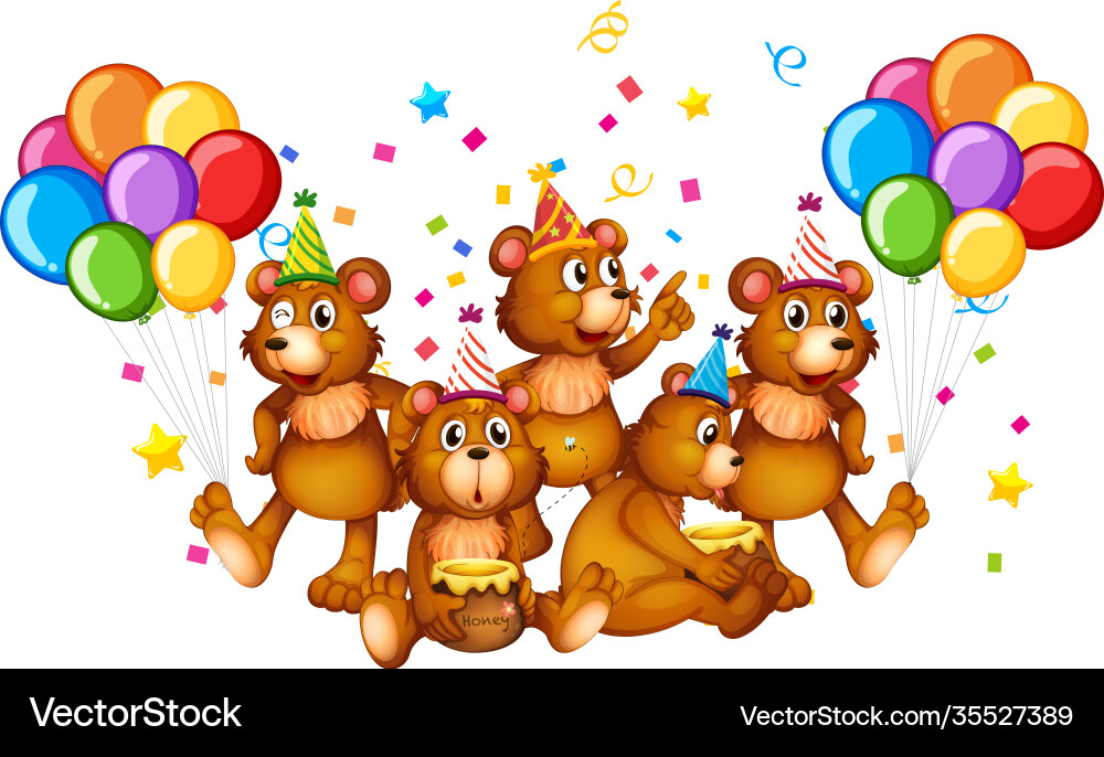 Bear group in party theme cartoon character Vector Image