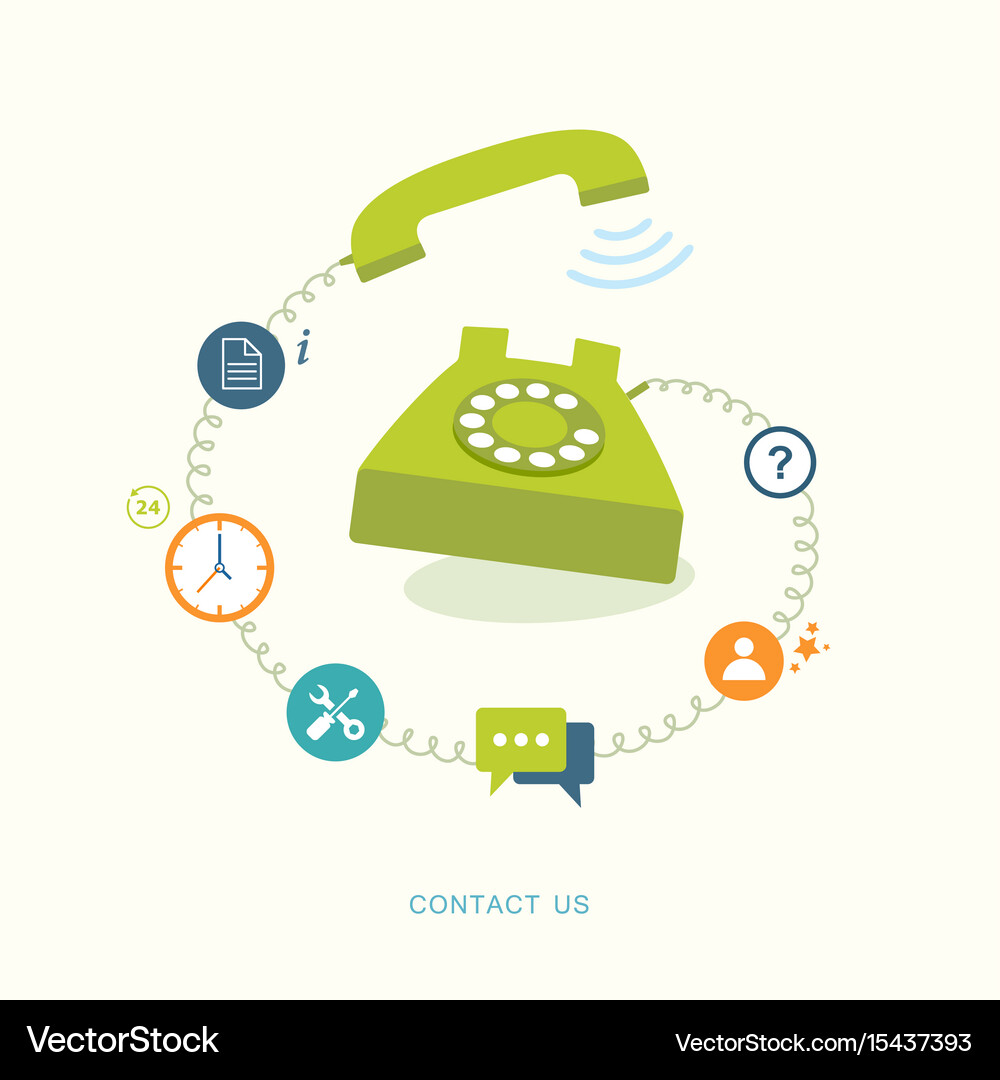 Contact us flat banner with icons Royalty Free Vector Image - VectorStock