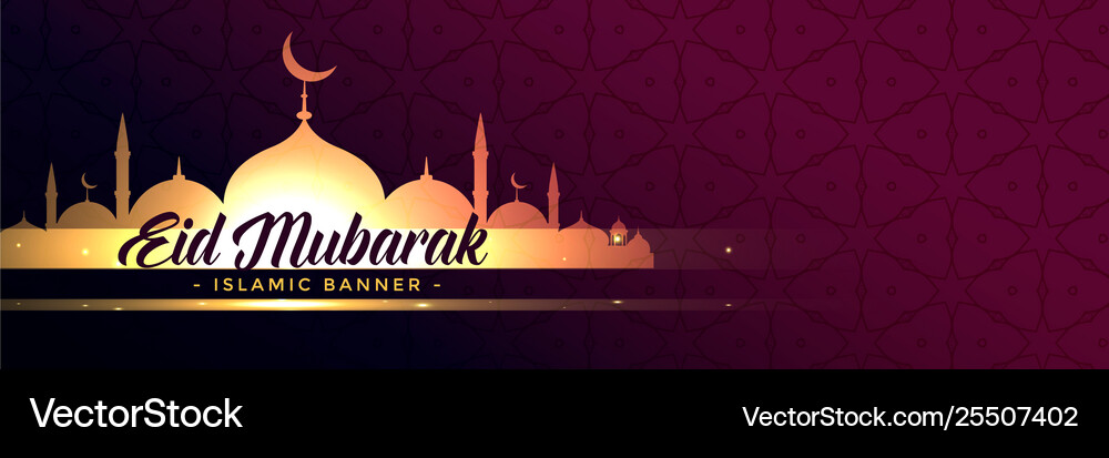 Wid mubarak glowing mosque banner design Vector Image