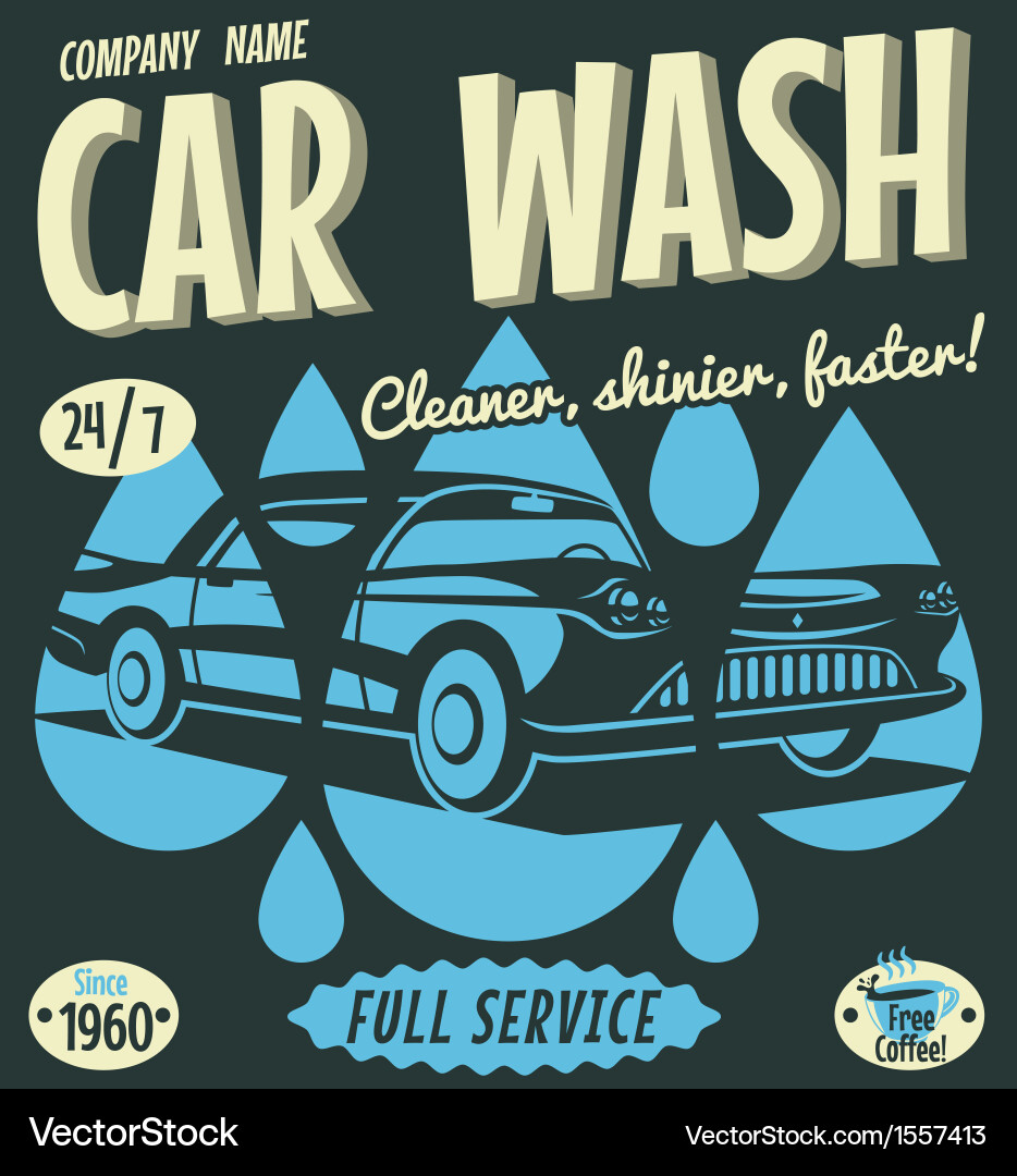 Retro car wash sign Royalty Free Vector Image - VectorStock
