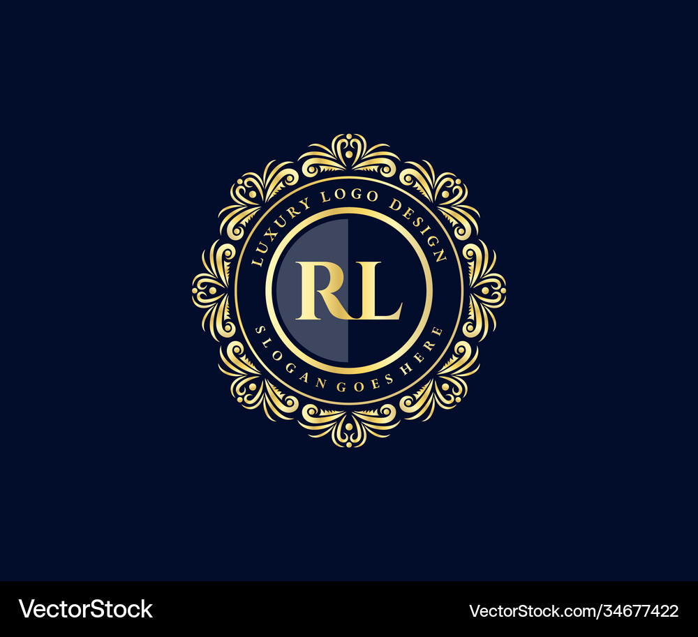 Rl initial letter gold calligraphic feminine Vector Image