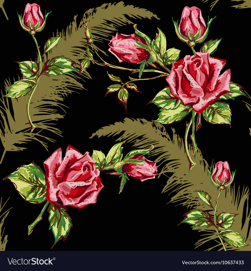 Rose pattern on black Royalty Free Vector Image