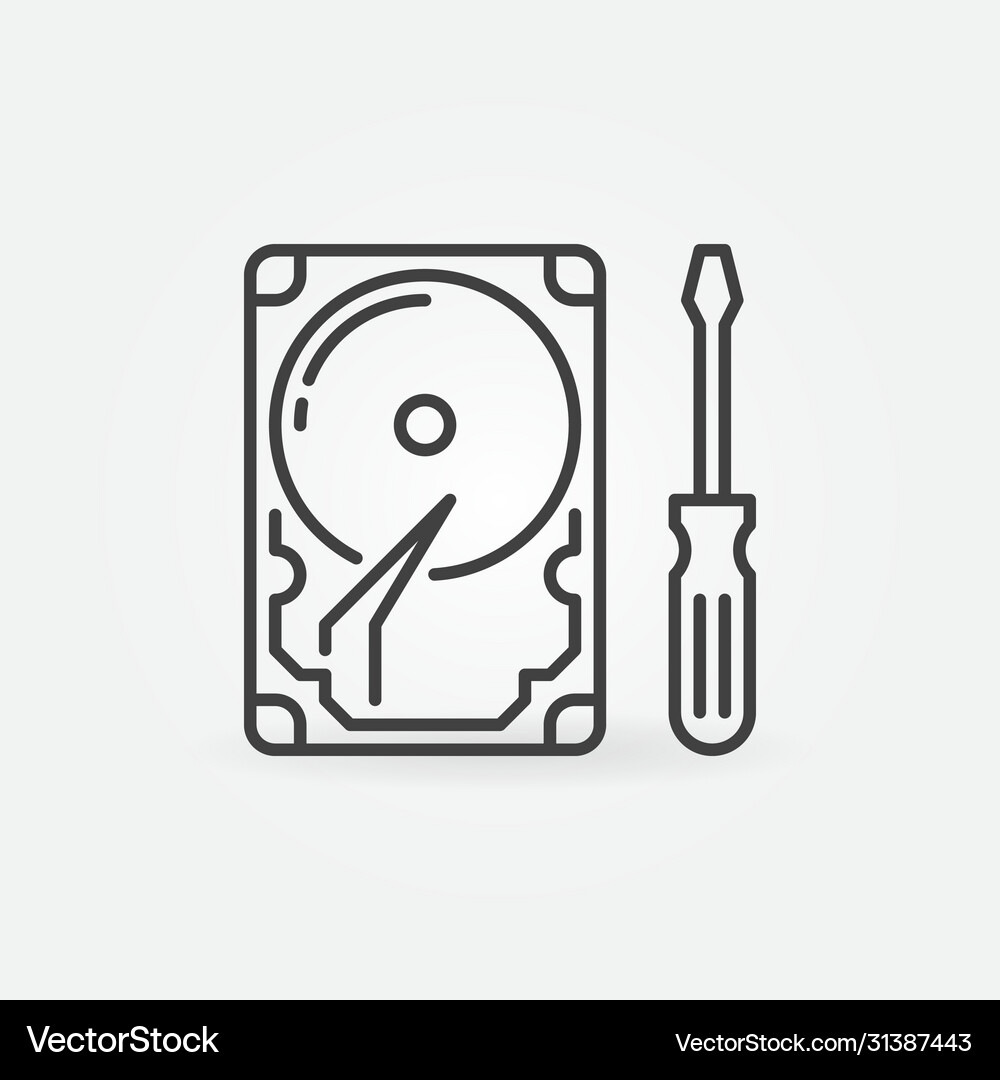 Hdd with screwdriver outline icon - disk Vector Image