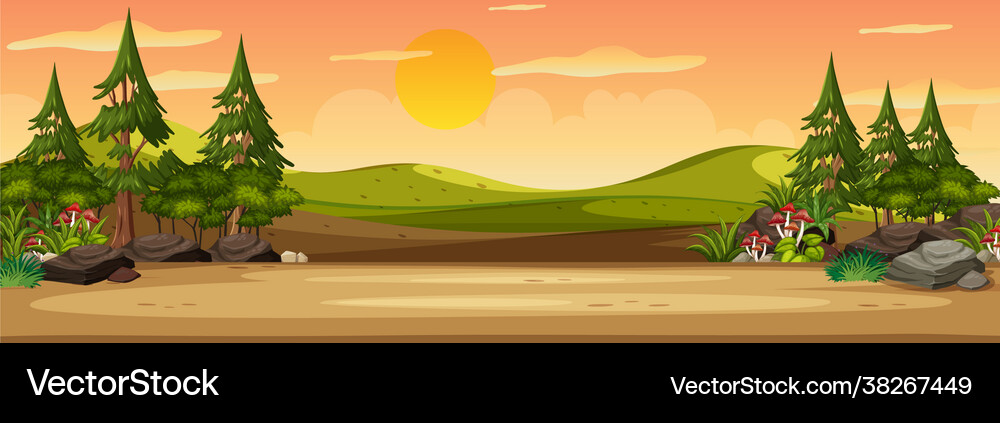 Panorama landscape scene at sunset time with many Vector Image