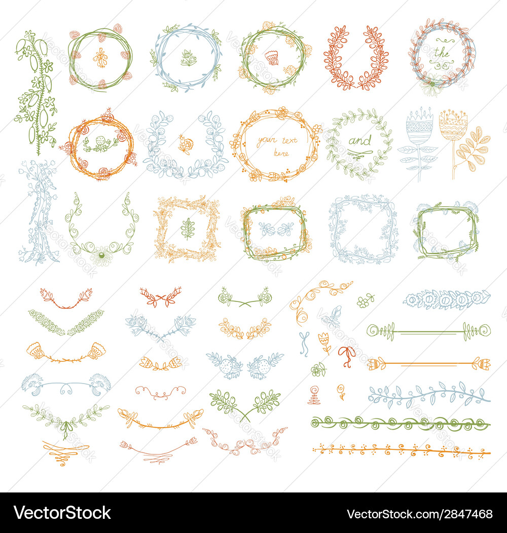 Big set of floral graphic design elements Vector Image