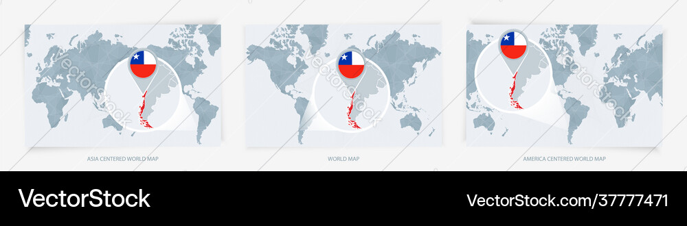 Three versions world map with enlarged Royalty Free Vector