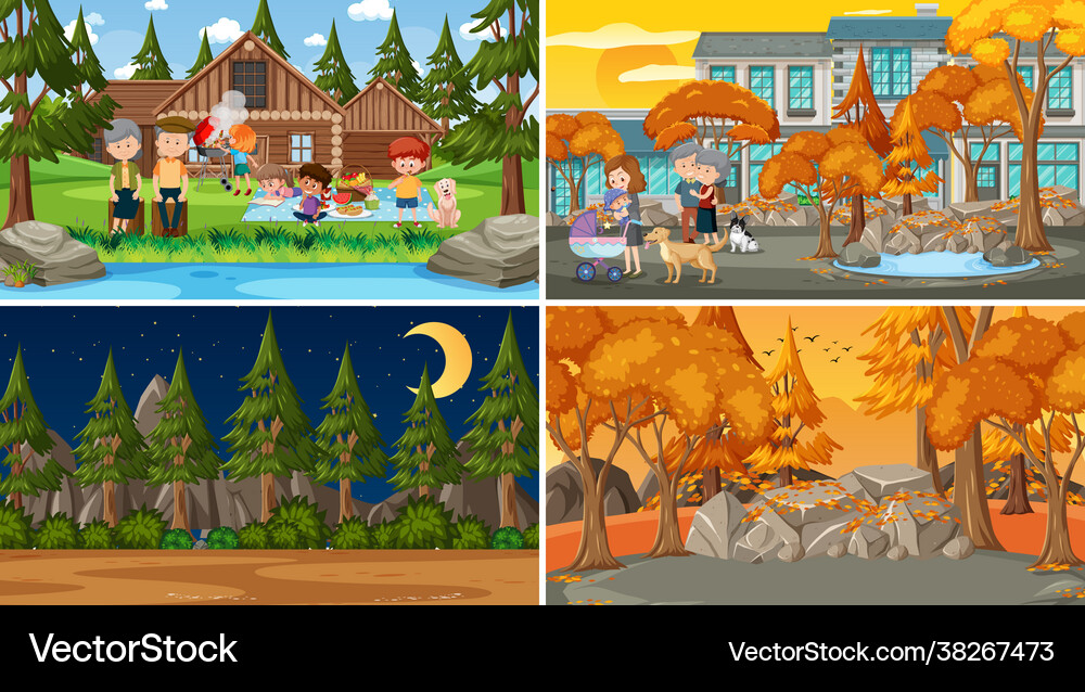 Set different nature scenes cartoon style Vector Image